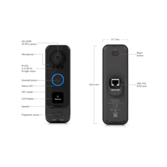 Interfon video profesional Ubiquiti cu sonerie, UVC-G4 Doorbell Pro PoE ...
