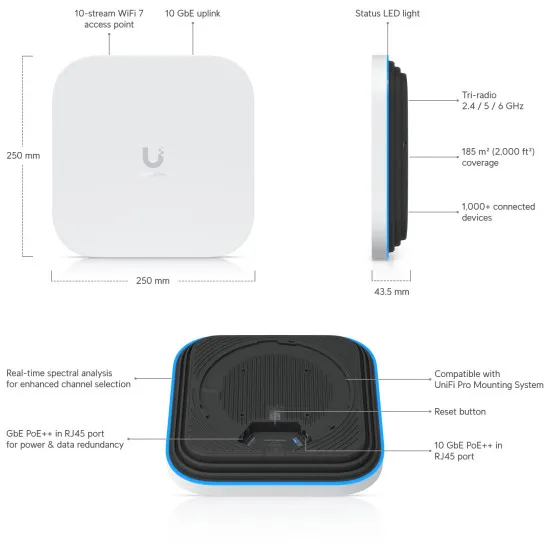 Access Point Ubiquiti Wi-Fi 7 10GbE PoE++, E7-EU